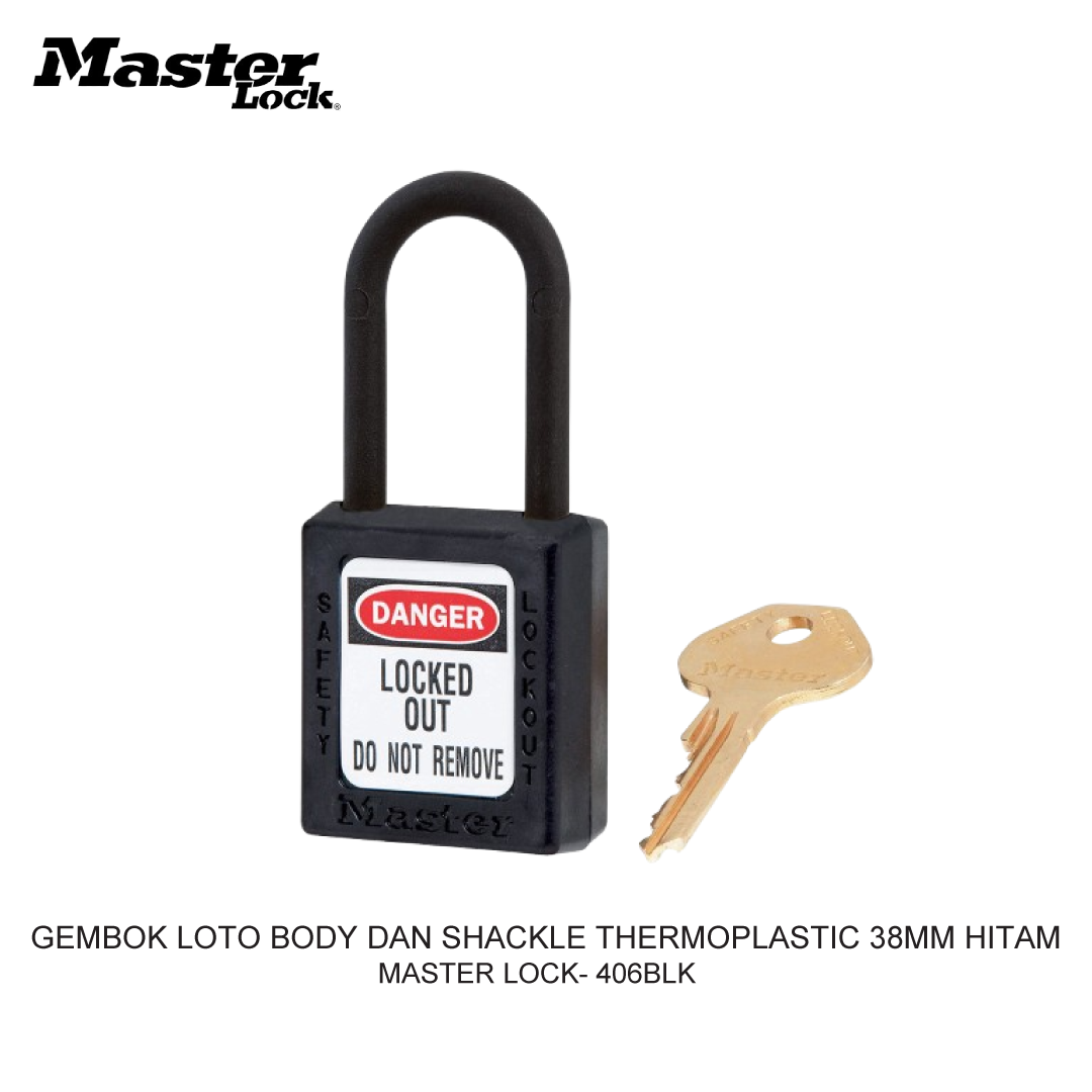 GEMBOK LOTO BODY DAN SHACKLE THERMOPLASTIC 38MM HITAM | ListrikKita.com