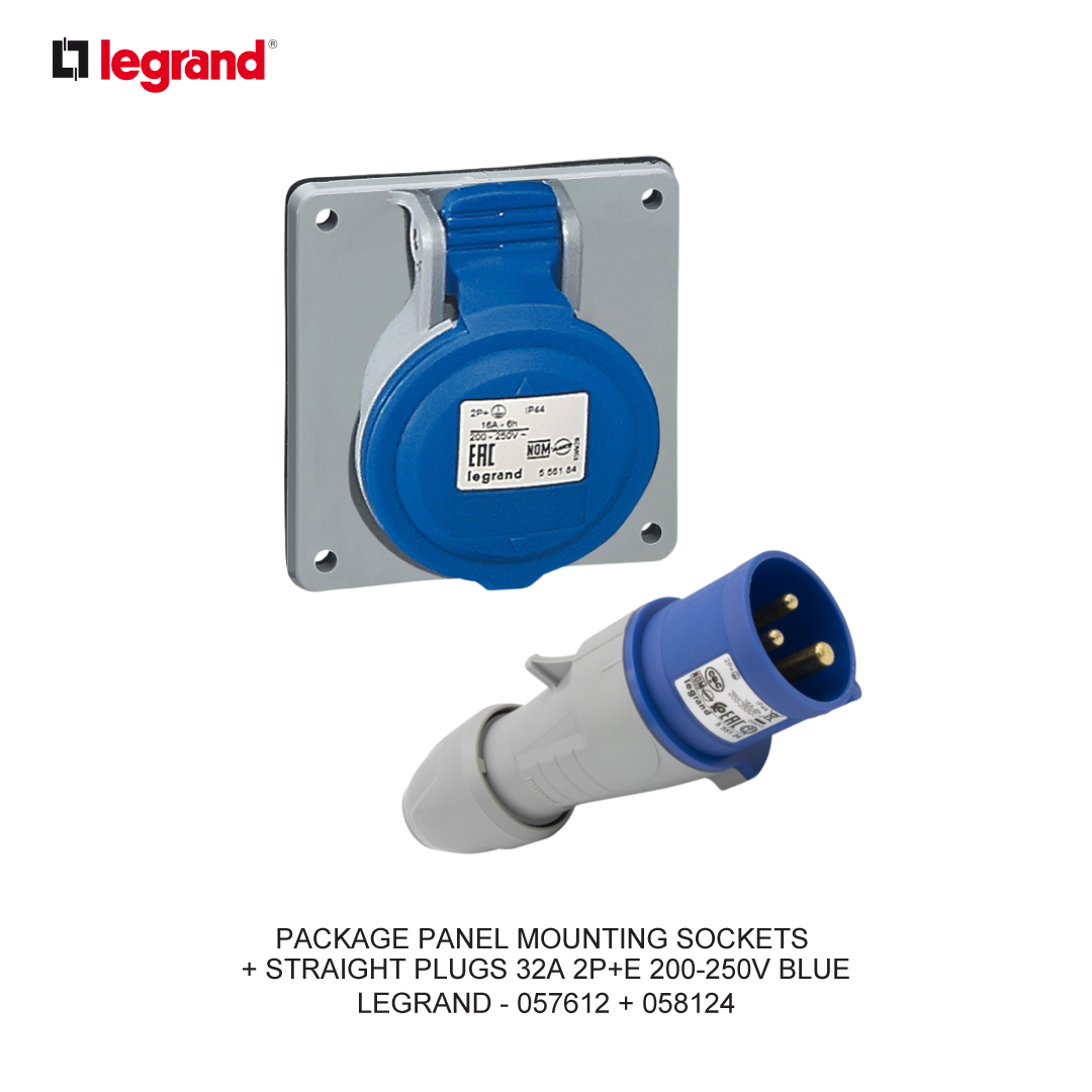 PAKET PANEL MOUNTING SOCKETS + STRAIGHT PLUGS 32A 2P+E 200-250V BIRU ...